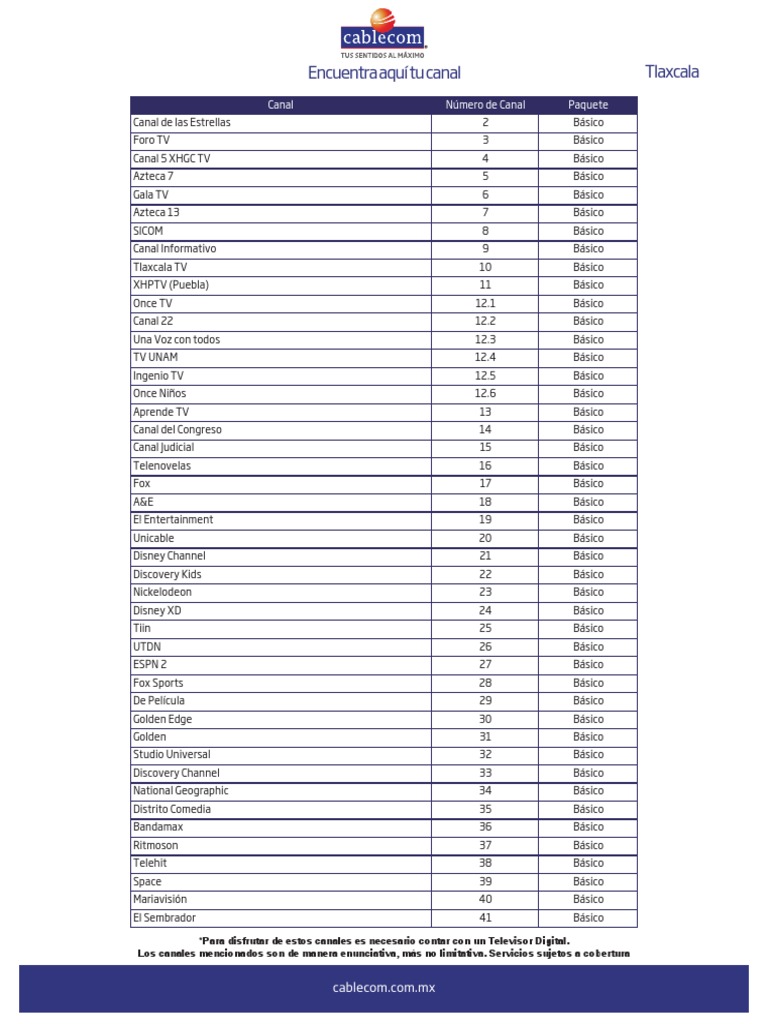 Guía de Canales Cablecom Tlaxcala | PDF | Formatos de medios | Medios ...