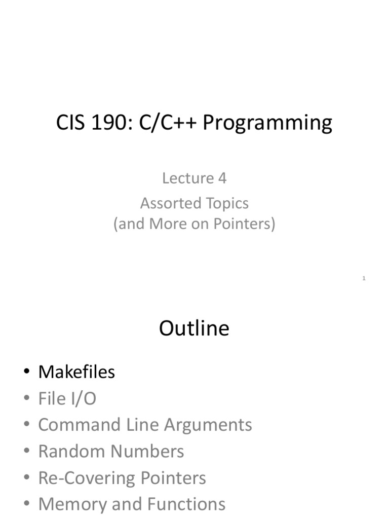 Cis 190 Cc Programming Assorted Topics And More On Pointers Pdf Variable Computer