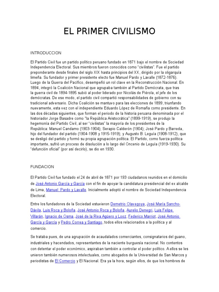 El Primer Civilismo | PDF | Perú | Gobierno