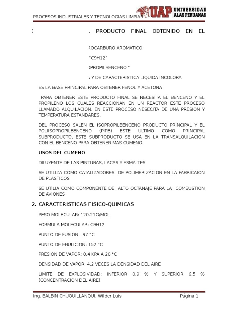 Obtencion Del Cumeno | PDF