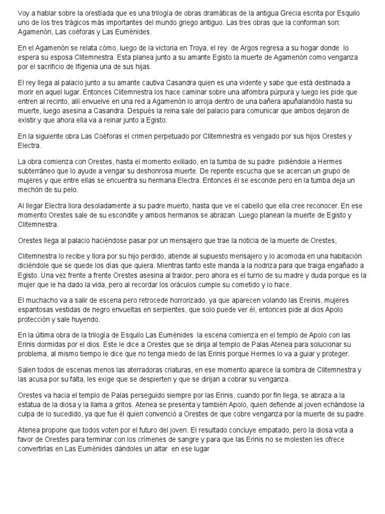 La Orestiada | PDF | Oresteia | Agamenón