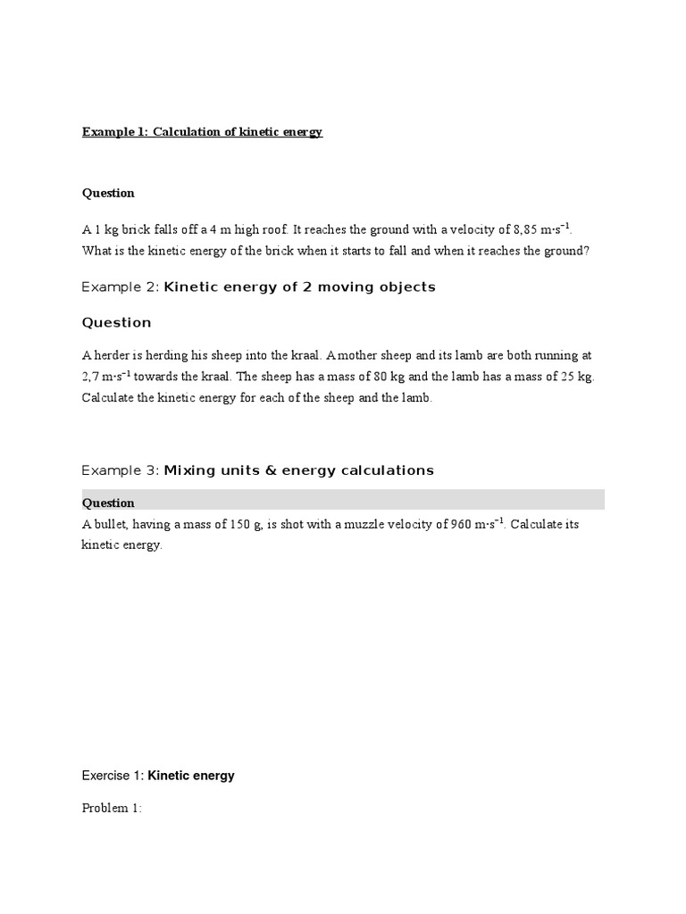 Example 1: Calculation of Kinetic Energy | PDF