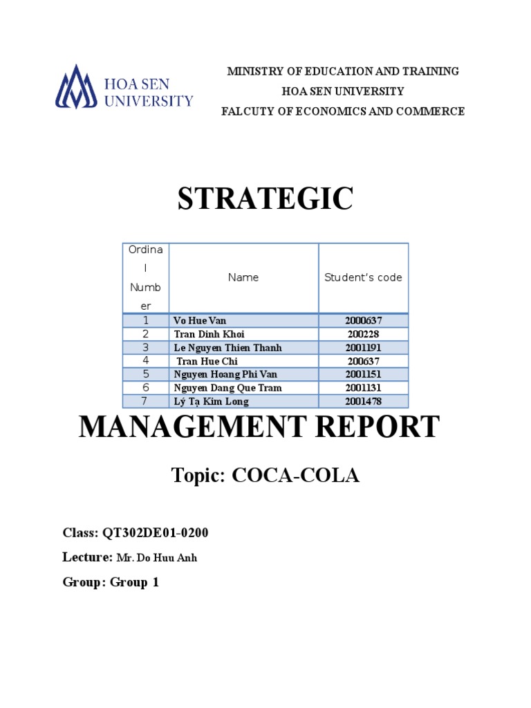 Strategy of Coca Cola Report | PDF | Coca Cola | The Coca Cola Company