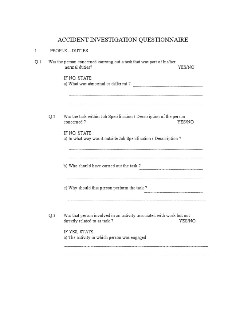 Accident Investigation Questionnaire | Personal Protective Equipment ...