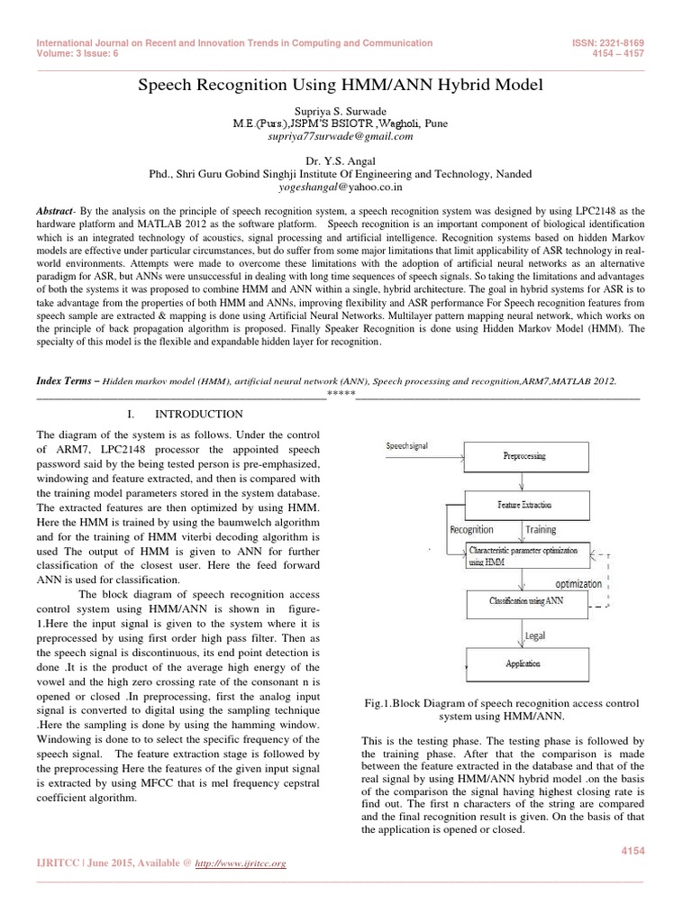 Speech Recognition Using HMM ANN Hybrid Model | PDF | Speech ...