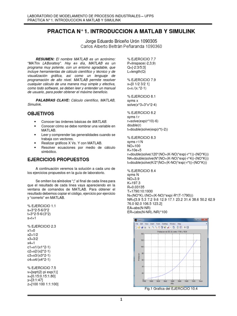 Practica de Laboratorio 1 Introduccion A Matlab y Simulink | PDF | Matlab | Ingeniería Informática