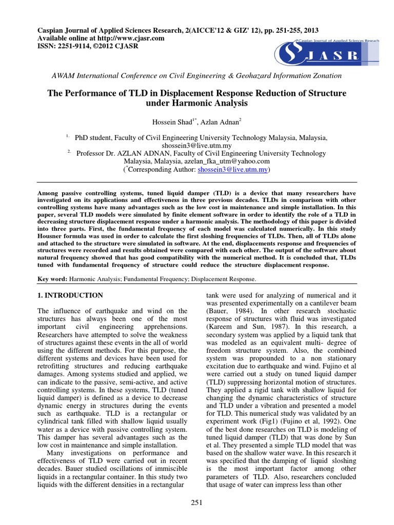 The Performance of TLD in Displacement Response Reduction of Structure ...