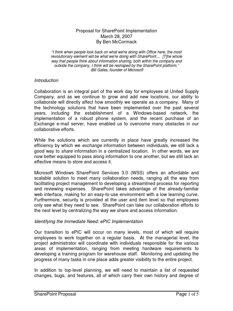 1 - Sharepoint Project Plan of Implementation | PDF | Share Point ...