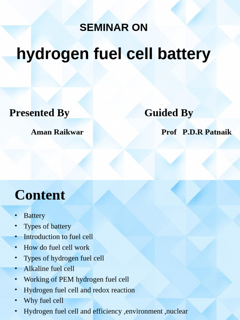 Hydrogen Fuel Cell Battery | PDF | Battery (Electricity) | Fuel Cell