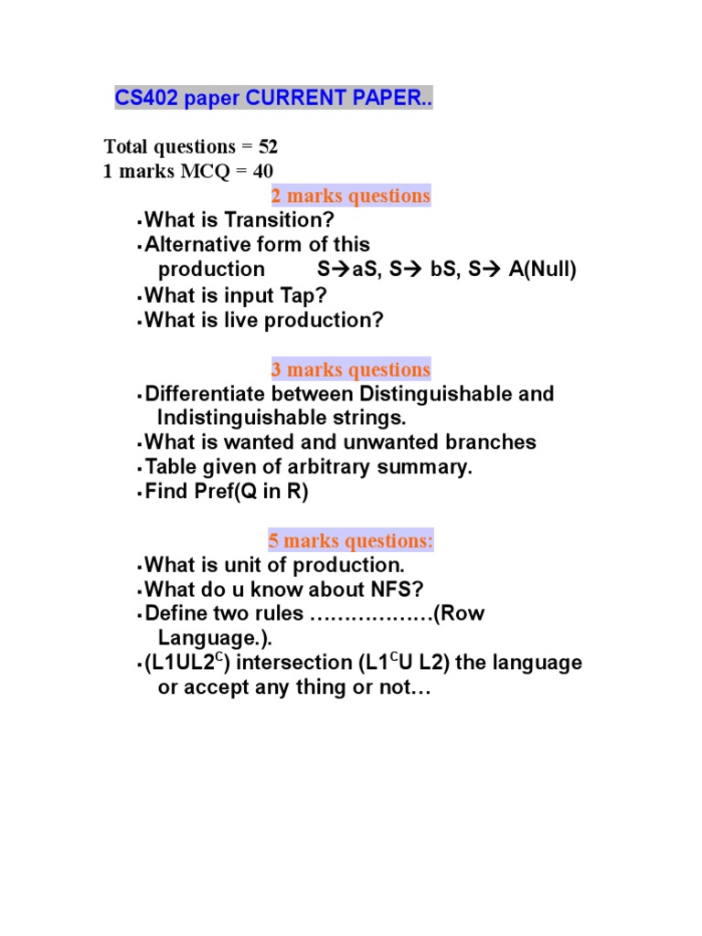 CS402 Paper CURRENT PAPER..: 2 Marks Questions | PDF