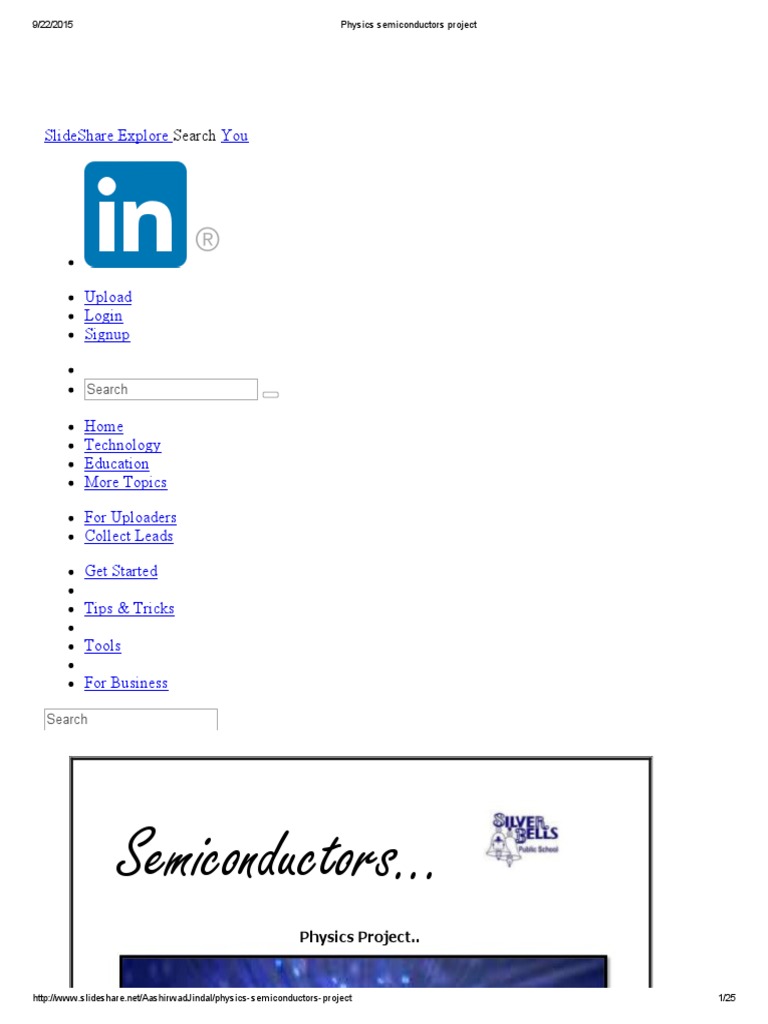 Physics Semiconductors Project | PDF | Electron Hole | Semiconductors