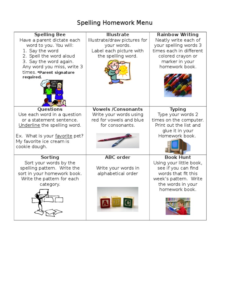 WW Homework Menu Reviseddoc | PDF | Language Arts & Discipline ...