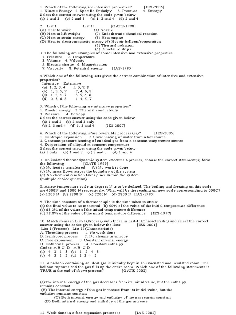 Thermodynamics Questions | PDF | Enthalpy | Temperature