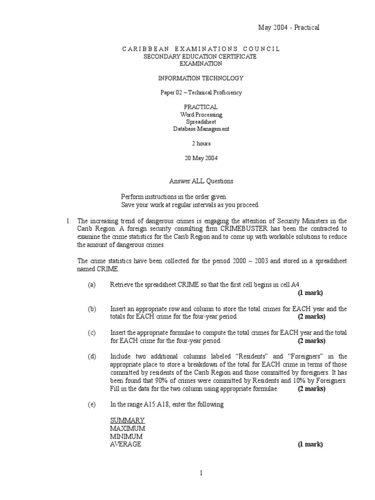 May 2004 Practical | PDF | Spreadsheet | Databases