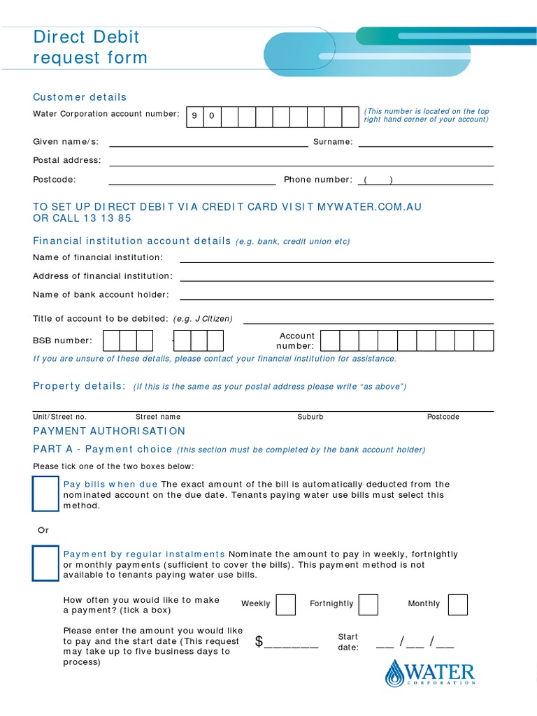 Direct Debit Request Form | PDF | Debit Card | Payments