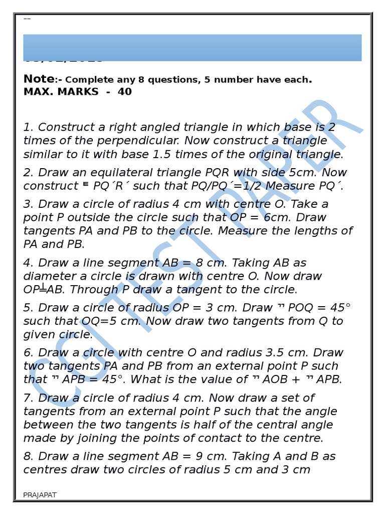 Geometry Test: Unit 10 Problems | PDF