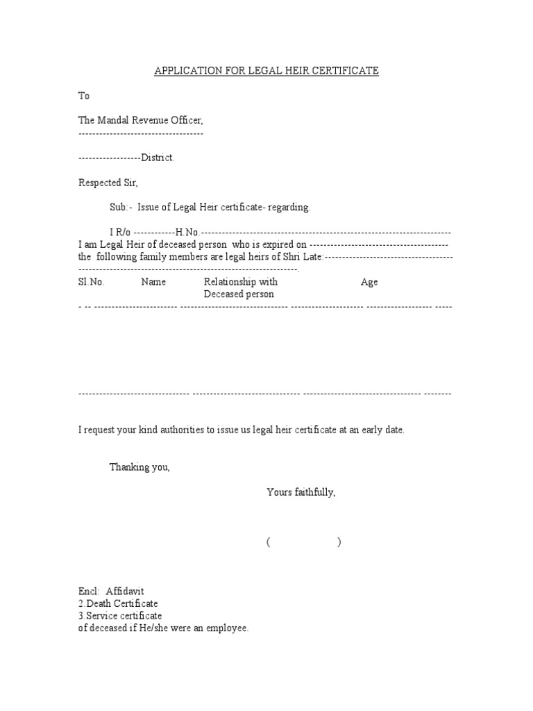 Legal Heir Certificate Application Form | PDF