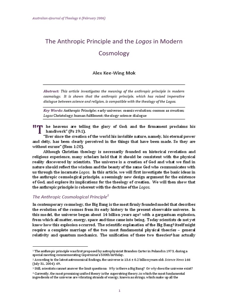 Anthropic Cosmological Principles - Coments Theology | PDF | Genesis ...