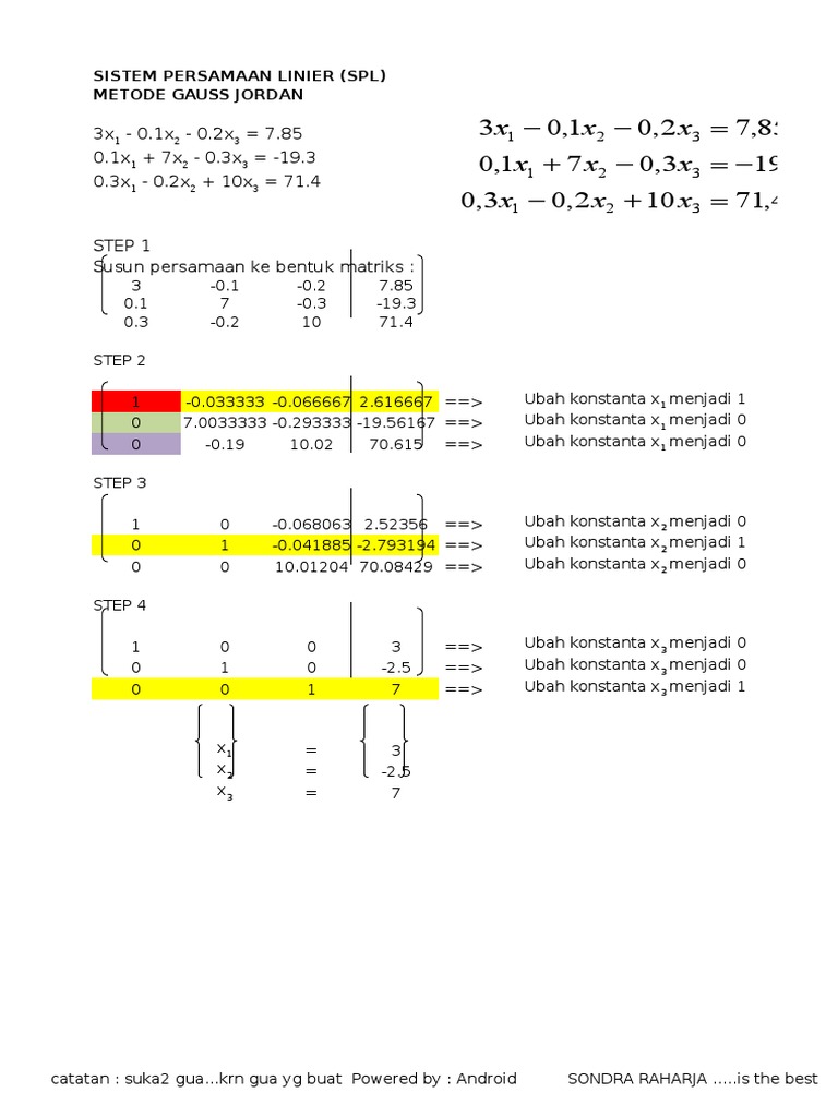 Contoh Latihan Gauss Jordan & Invers Matriks | PDF