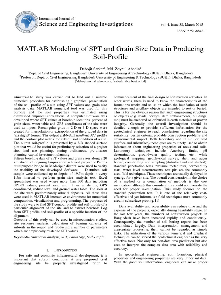 MATLAB Modeling of SPT and Grain Size Data in Producing Soil-Profile | PDF | Geotechnical ...