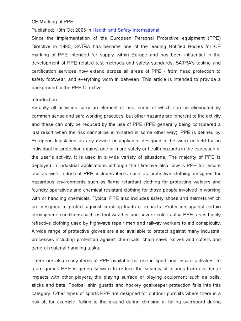 CE Marking of PPE | PDF | Personal Protective Equipment | Safety