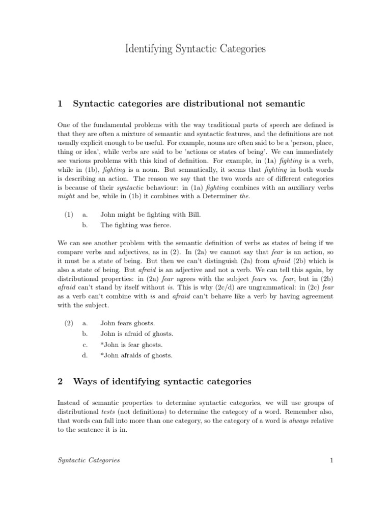 Syntactic Categories | PDF | Part Of Speech | Verb