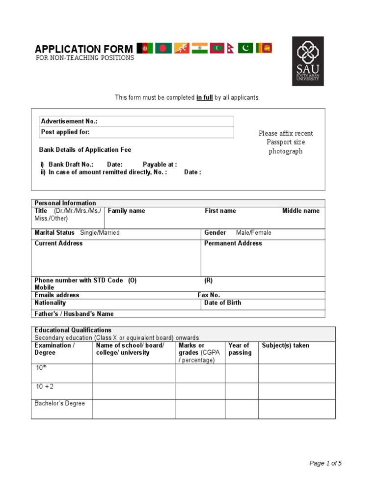 Application Form: For Non-Teaching Positions | PDF | Academic Degree ...