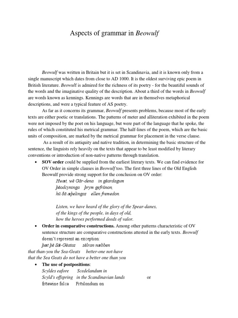 Beowulf's Grammar Aspects Explained | PDF | Beowulf | Poetry