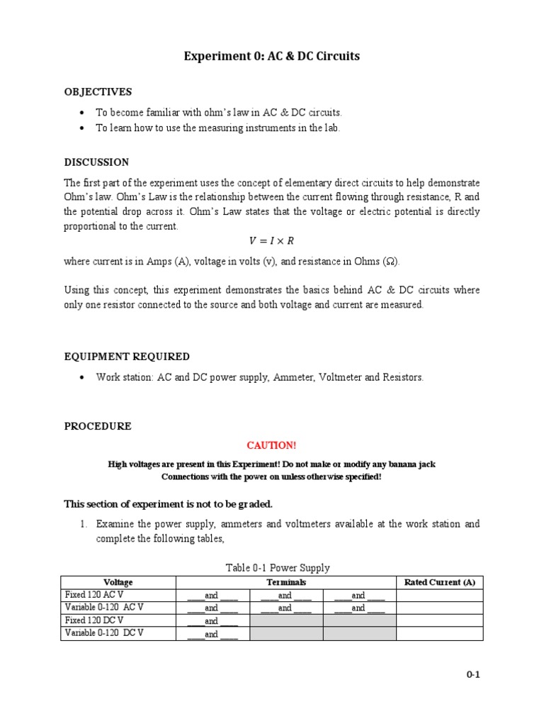 AC & DC Circuit Experiment Overview | PDF | Voltage | Resistor