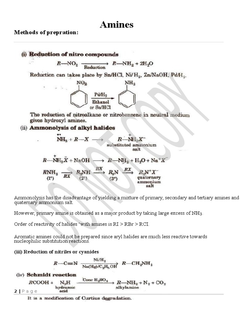 Notes for chemistry class 12 chapter 13 amines | Amine | Organic Chemistry