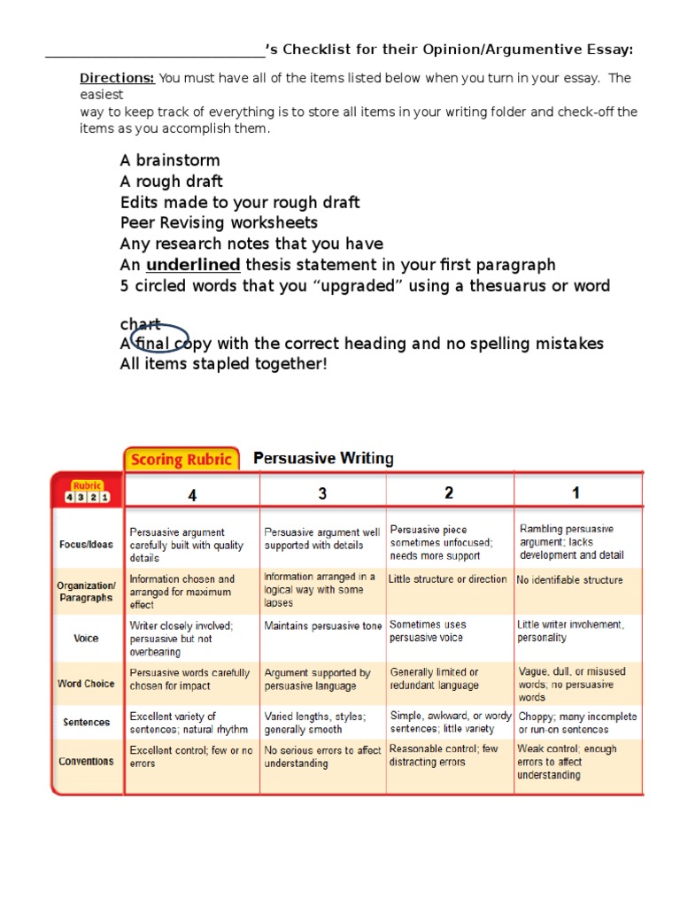 Argumentative Essay Submission Checklist | PDF