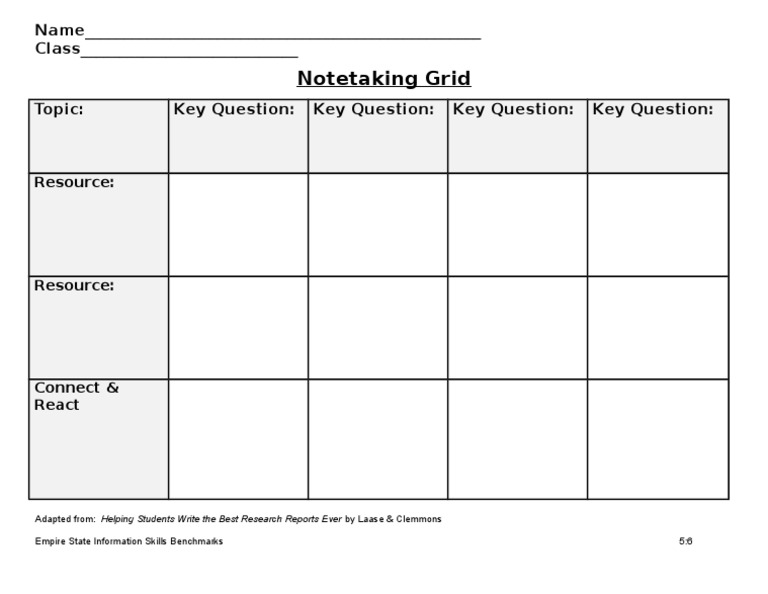 Research Report Notetaking Grid Template | PDF | Career & Growth | Computers