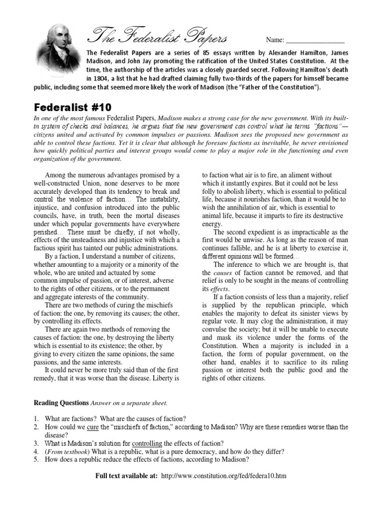 Federalist Papers 10 51 Excerpts | PDF | The Federalist Papers | James ...