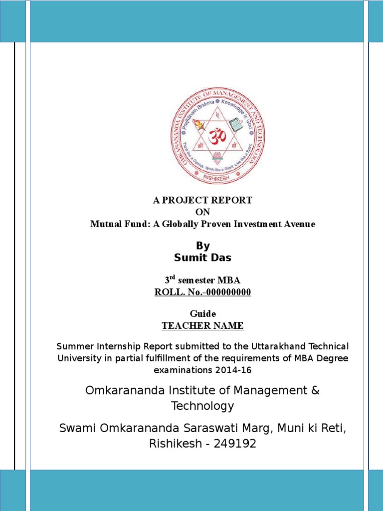 Mutual Fund - Project Report | PDF | Mutual Funds | Investor