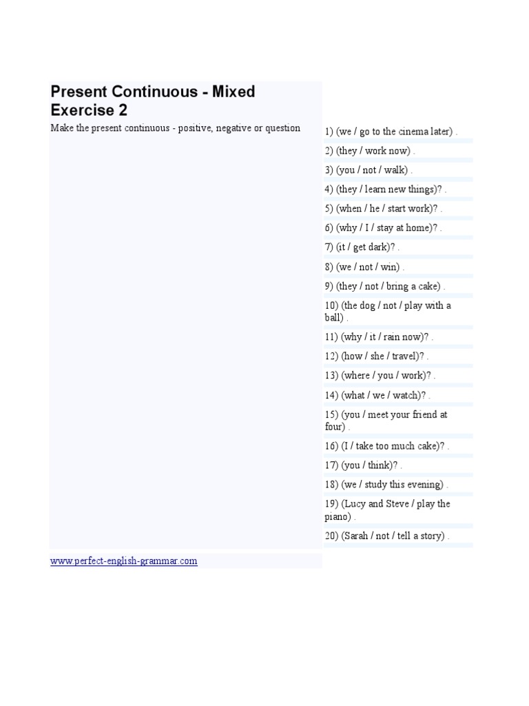 Present Continuous - Mixed Exercise 2 | PDF