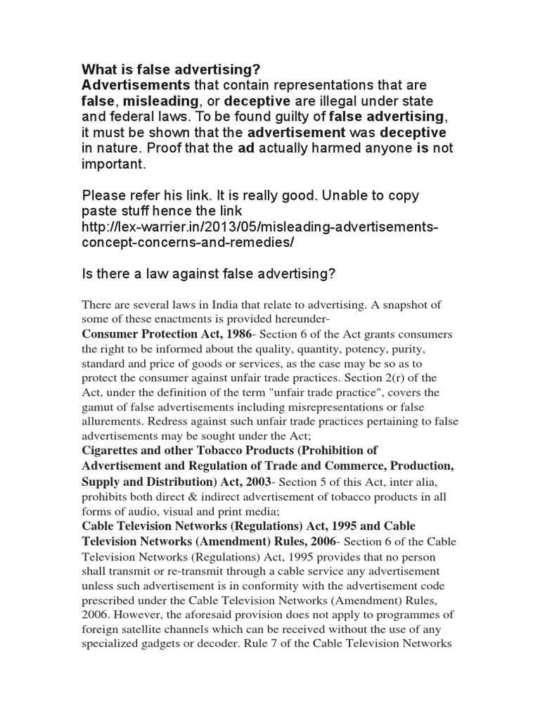 What Is False Advertising? Advertisements That Contain Representations ...