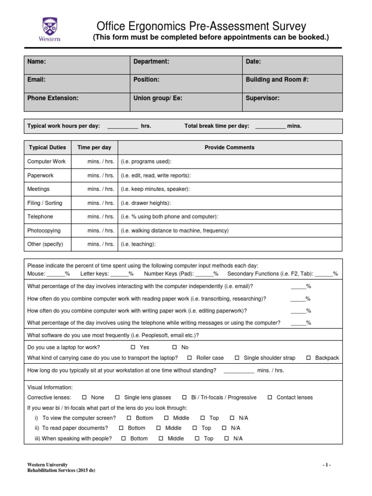 Office Ergonomics Survey Form 1 | PDF | Lens (Optics) | Glasses