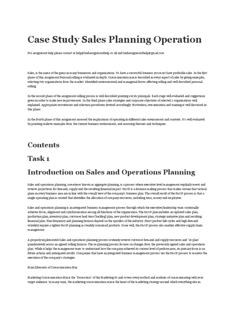 Case Study Sales Planning Operation | PDF | Marketing Communications ...