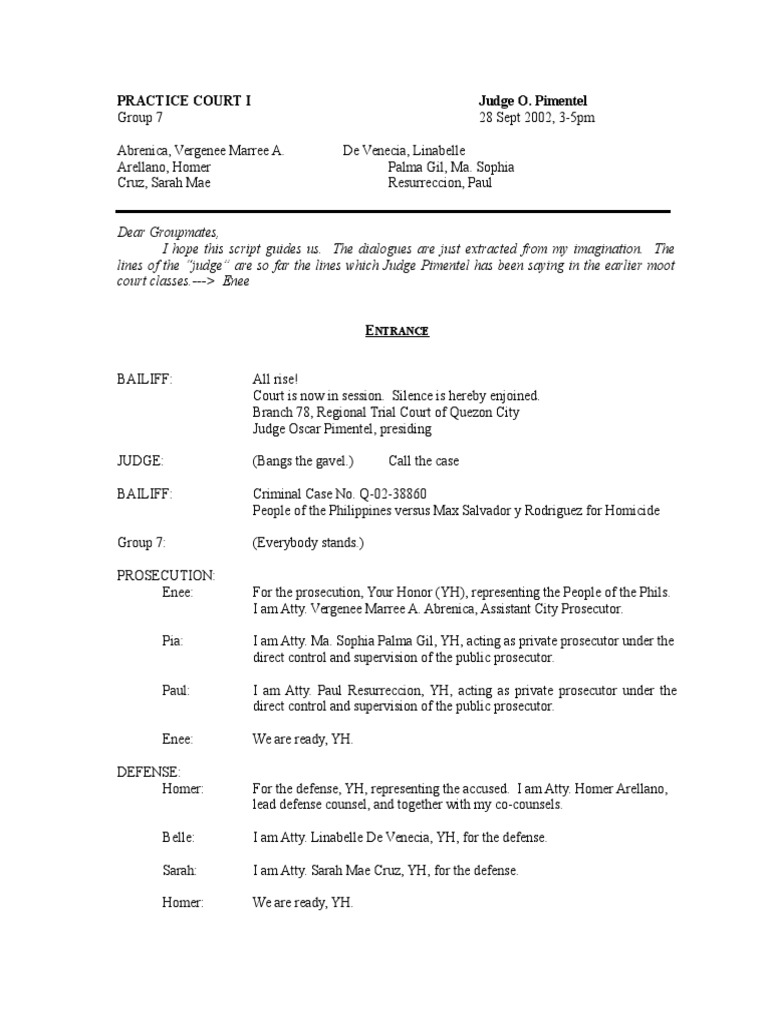 Enee's Moot Court Script | Plea | Prosecutor | Free 30-day Trial | Scribd