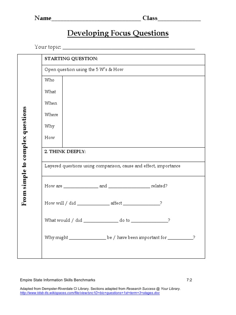 7 2 Developing Focus Questions | PDF | Social Science | Self-Improvement