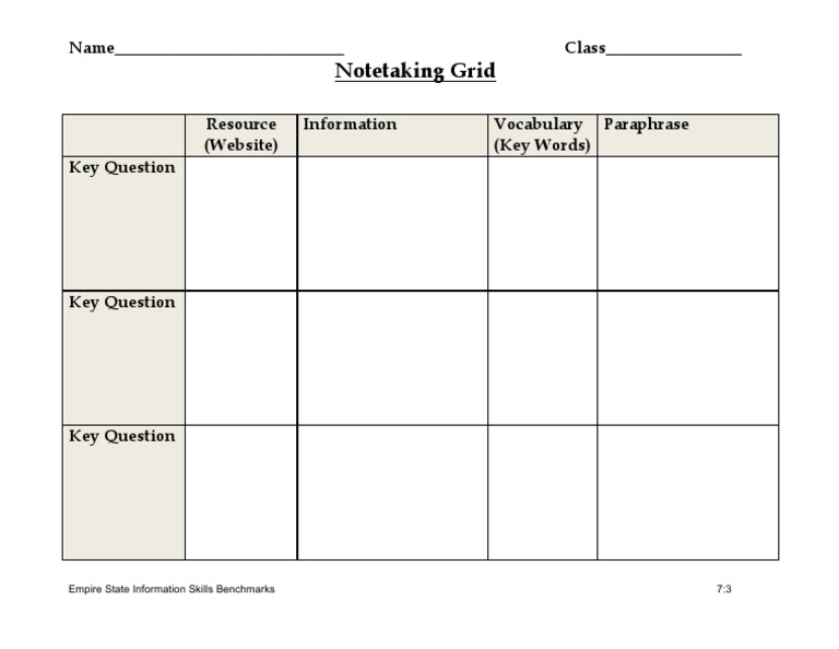 7 3 Note Taking Grid | PDF