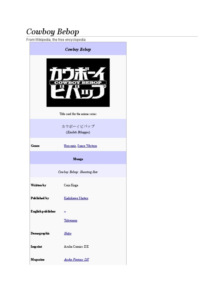 Cowboy Bebop | PDF | Animation | Television