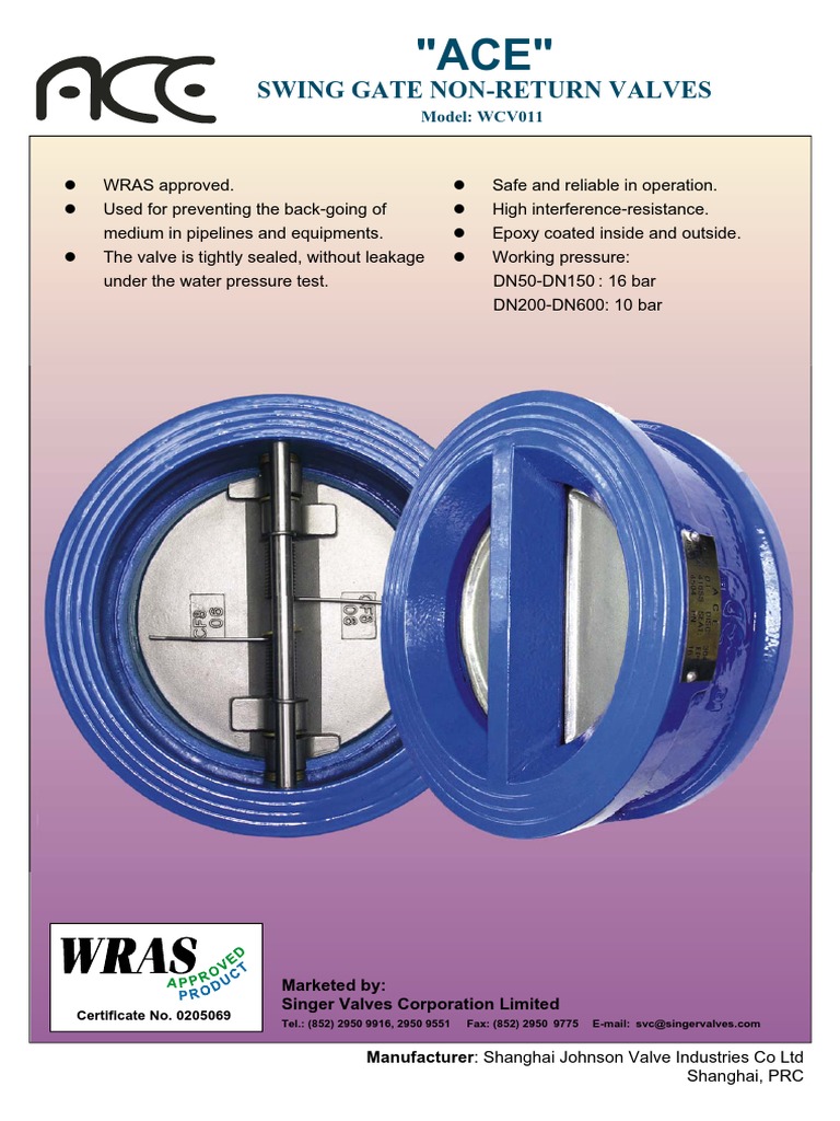 Ace Model Wcv011 Di Wafer Check Valves | PDF | Valve | Materials