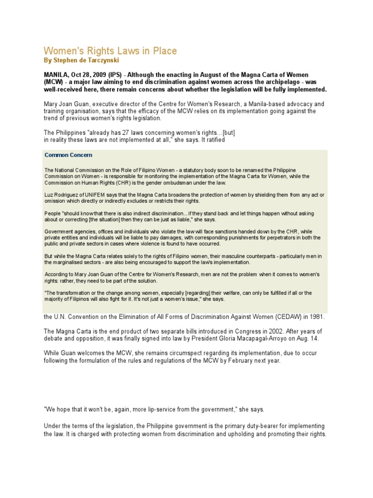Magna Carta of Women | Convention On The Elimination Of All Forms Of Discrimination Against ...
