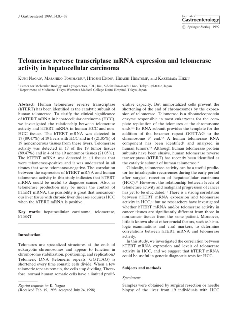 Telomerase Reverse Transcriptase mRNA Expression and Telomerase Activity in Hepatocellular ...