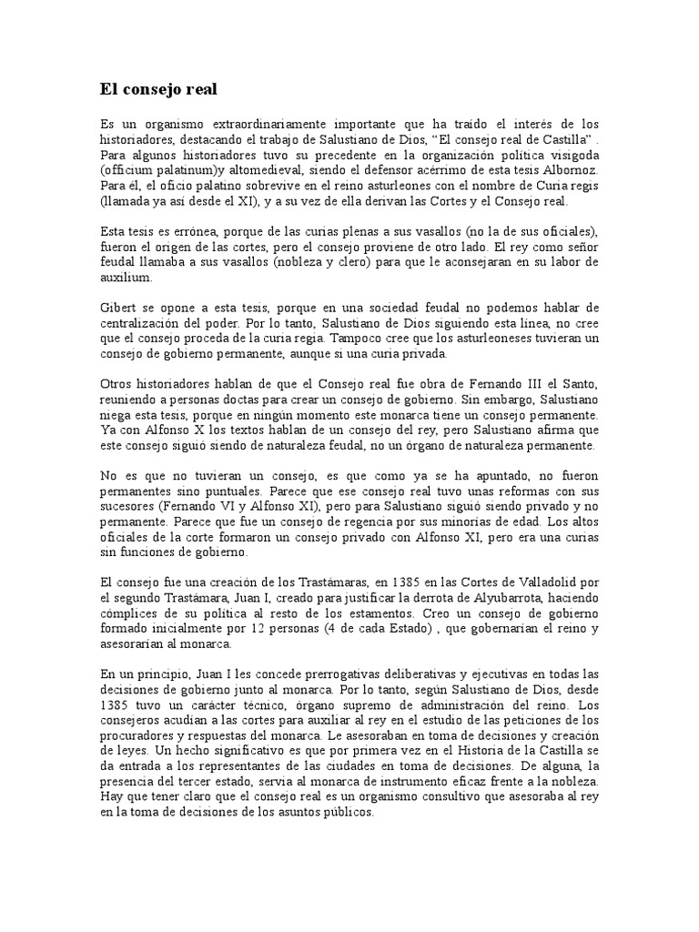 Evolución del Consejo Real en Castilla | PDF | Nobleza | Monarca