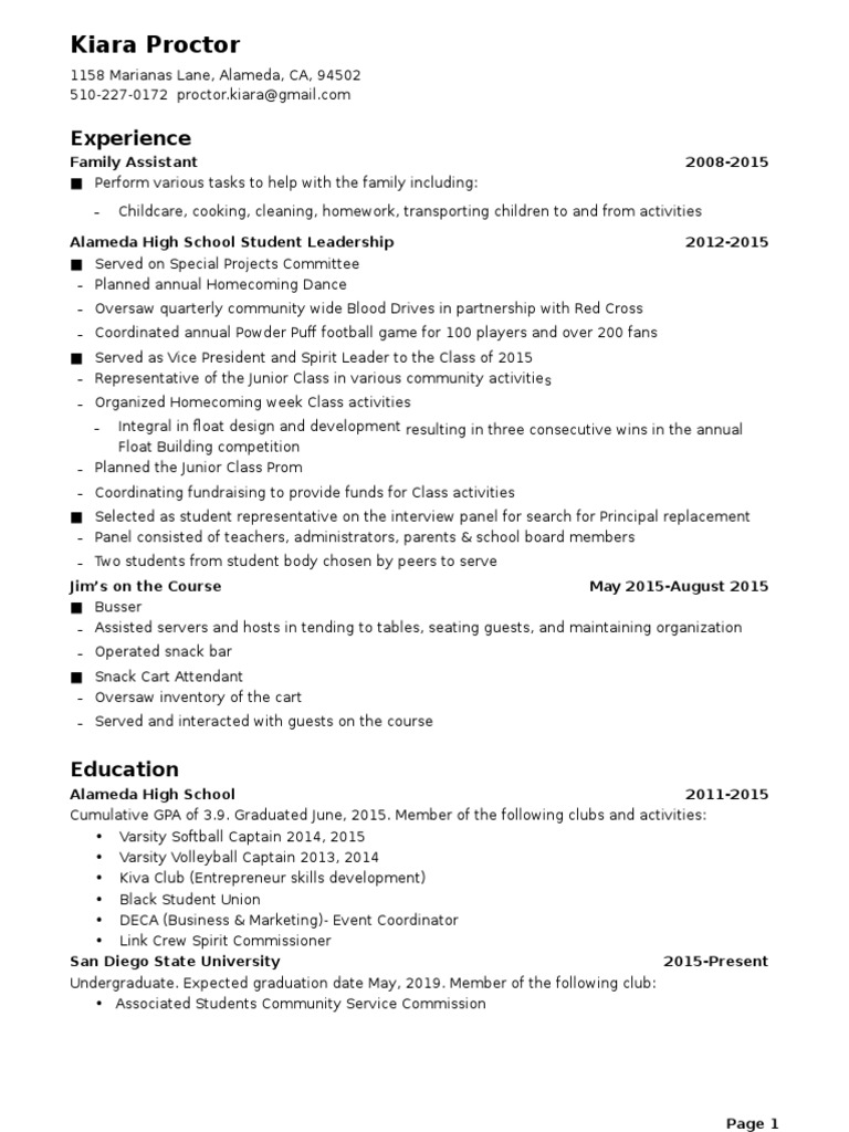 Kiara Proctor Resume Final 9 22 | PDF