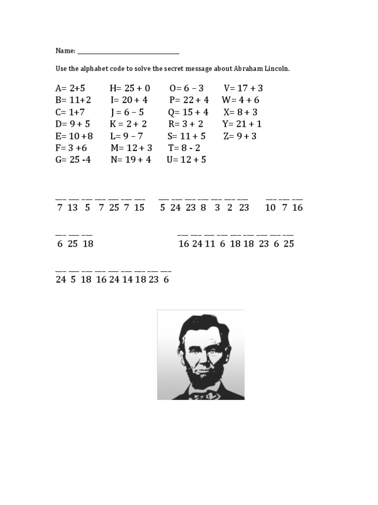 Name: - Use The Alphabet Code To Solve The Secret Message About Abraham ...