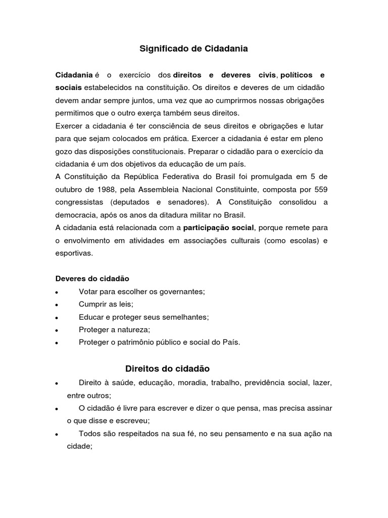 O Que E Cidadania Pdf Pdf Direitos Humanos Cidadania