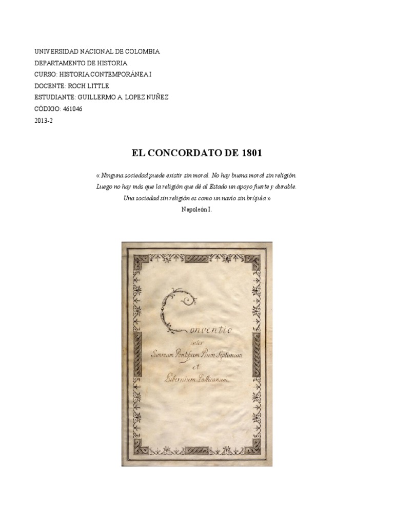 El Concordato de 1801 y Napoleón | PDF | Napoleón | obispo
